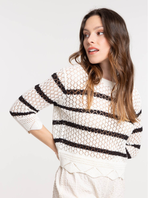 Pull crochet rayé femme