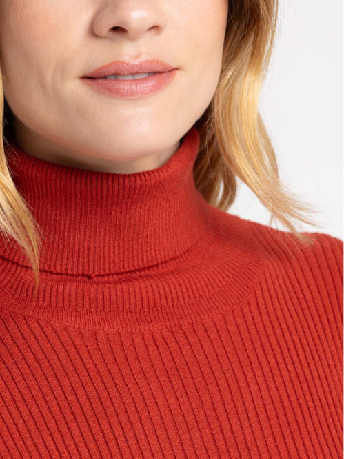 Pull col roulé rouille femme