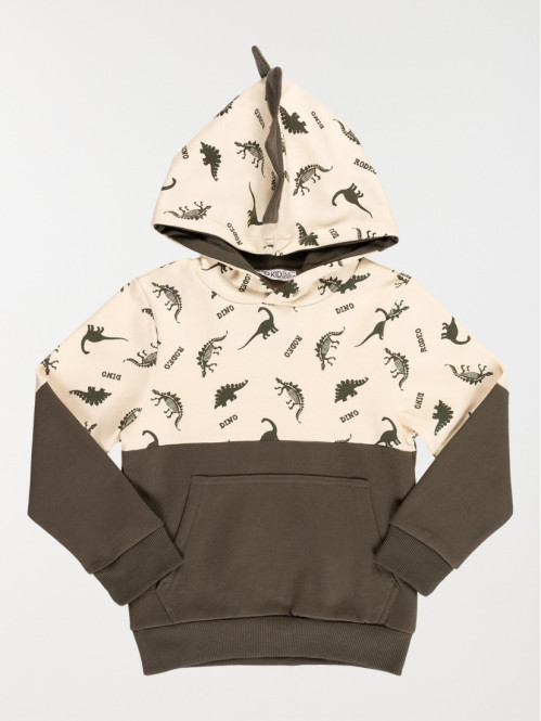 Sweat capuche kaki garçon (3-8A)