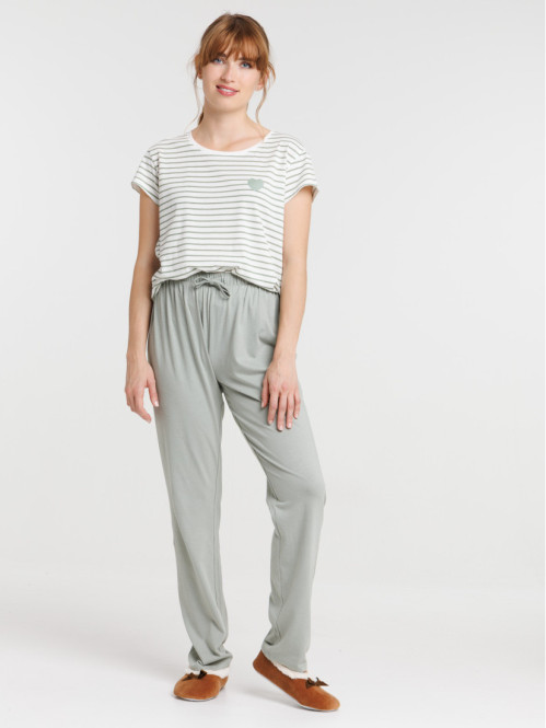 Pyjama rayé et coeur femme