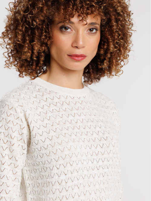 Pull écru ajouré femme