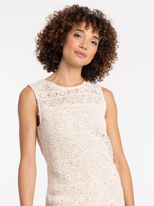 Robe crochet écru femme