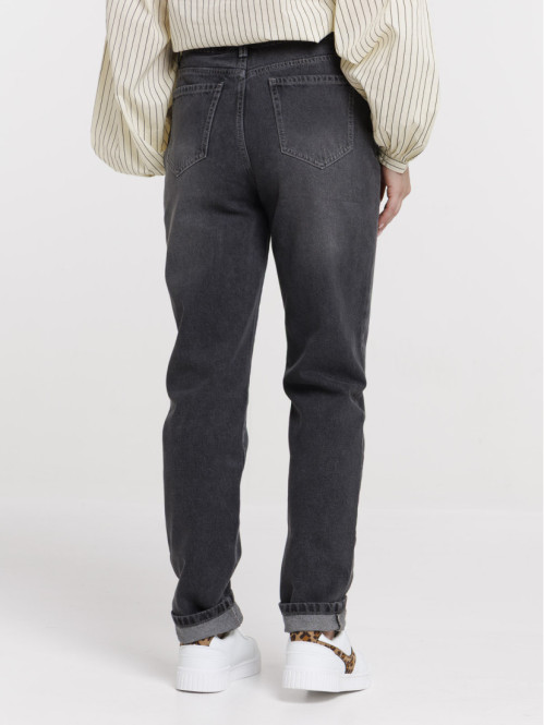 Jean mom gris femme