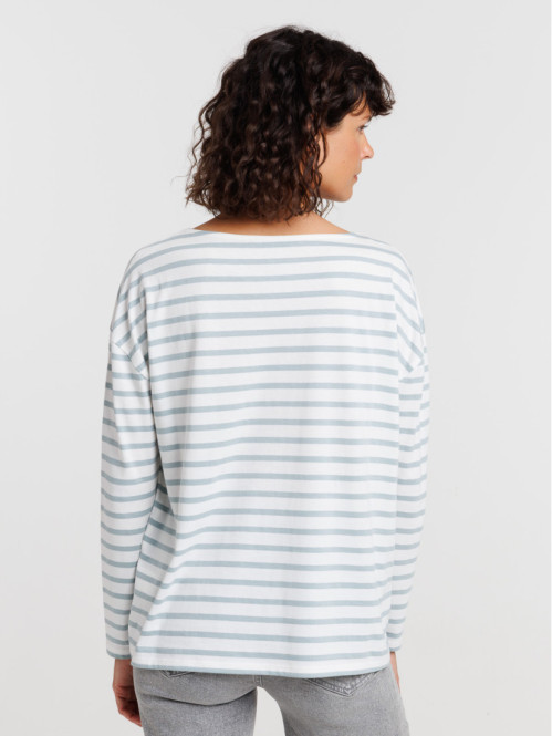 T-shirt écru rayé bleu galcier femme