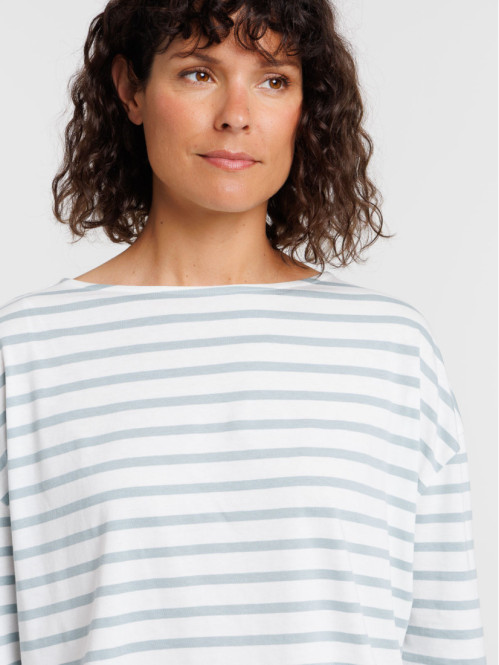T-shirt écru rayé bleu galcier femme