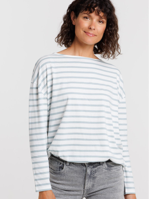 T-shirt écru rayé bleu galcier femme